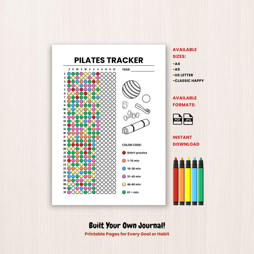 Pilates Tracker Printable Reformer Journal Page Yearly Workout Log ...