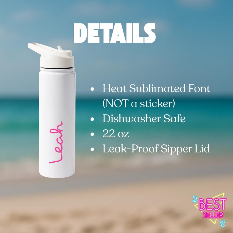 Personalized Pink Island Water Bottle: Custom Name Beach Accessory - Etsy