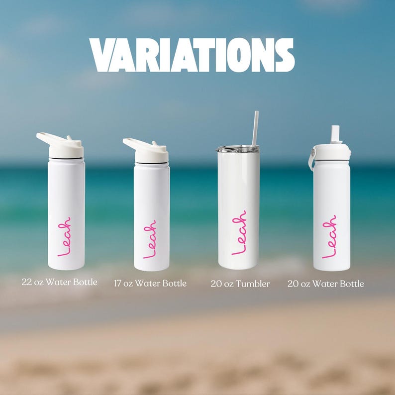 Personalized Pink Island Water Bottle: Custom Name Beach Accessory - Etsy