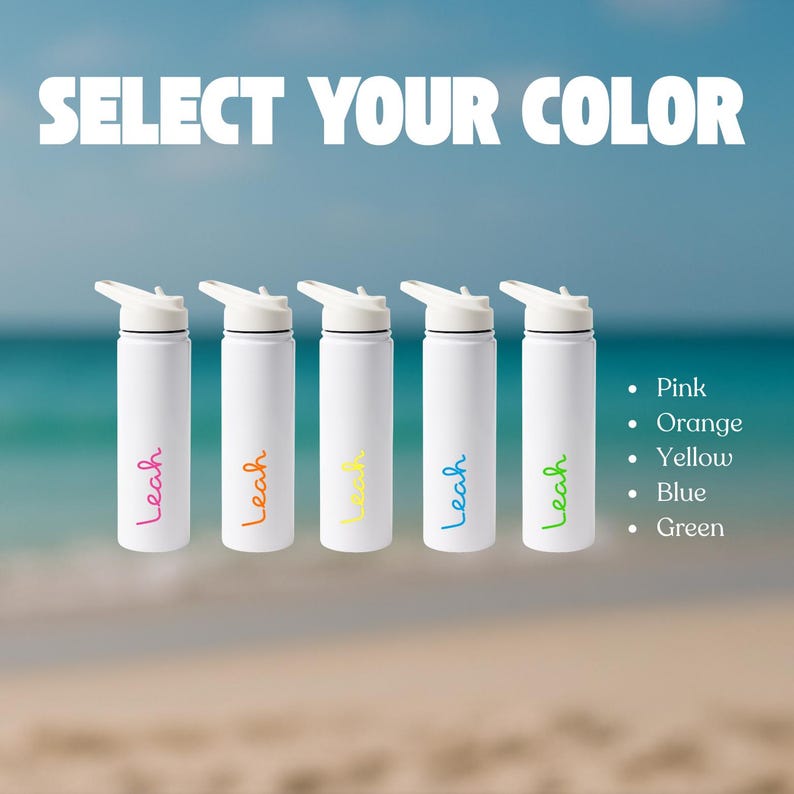 Personalized Pink Island Water Bottle: Custom Name Beach Accessory - Etsy