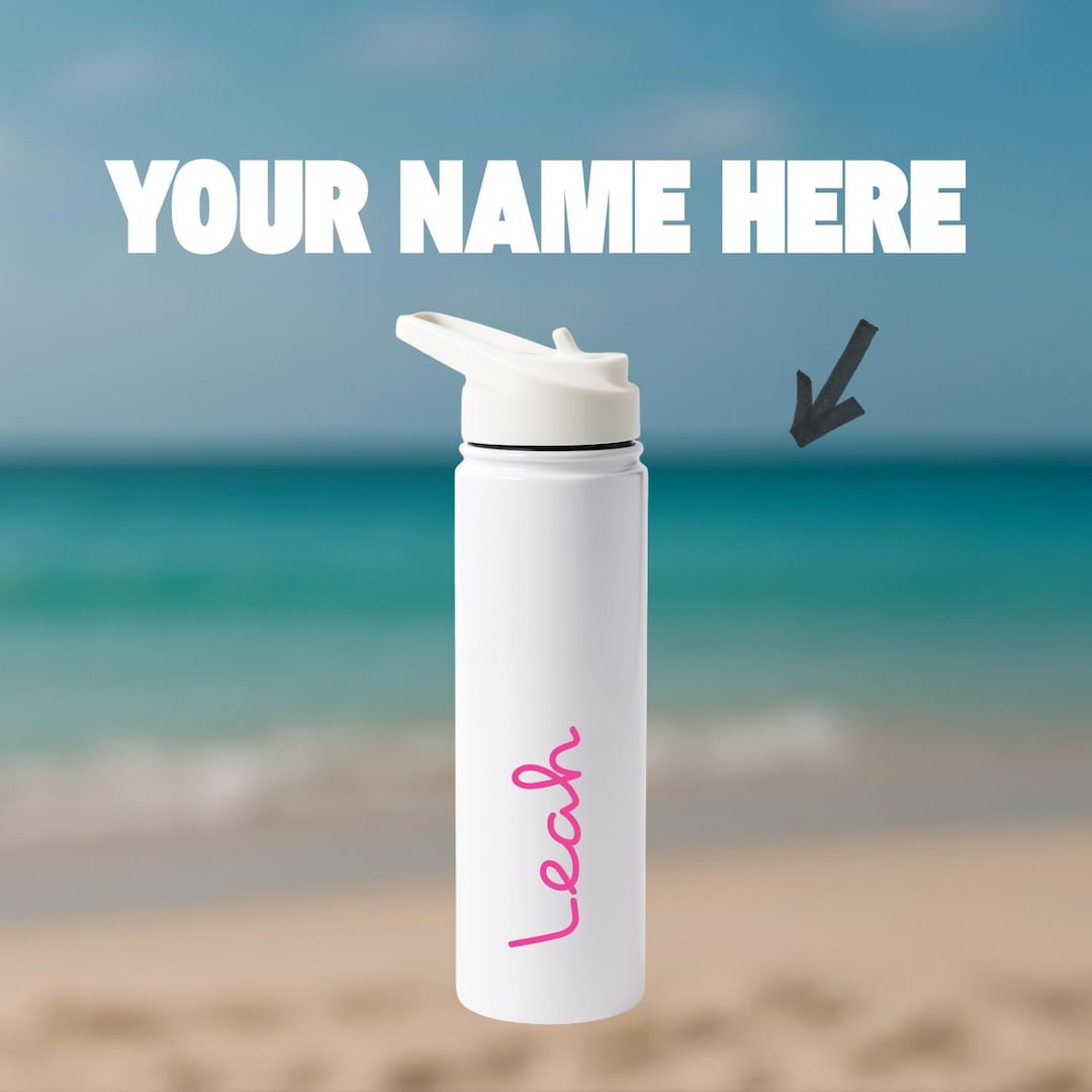 Personalized Pink Island Water Bottle: Custom Name Beach Accessory - Etsy