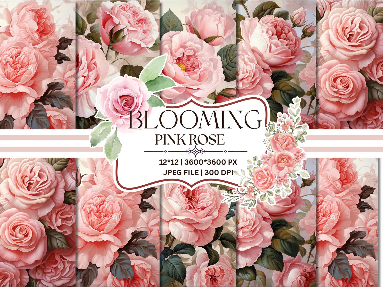 Pastel Pink Floral Digital Paper | Blush Rose Scrapbook Pages ...