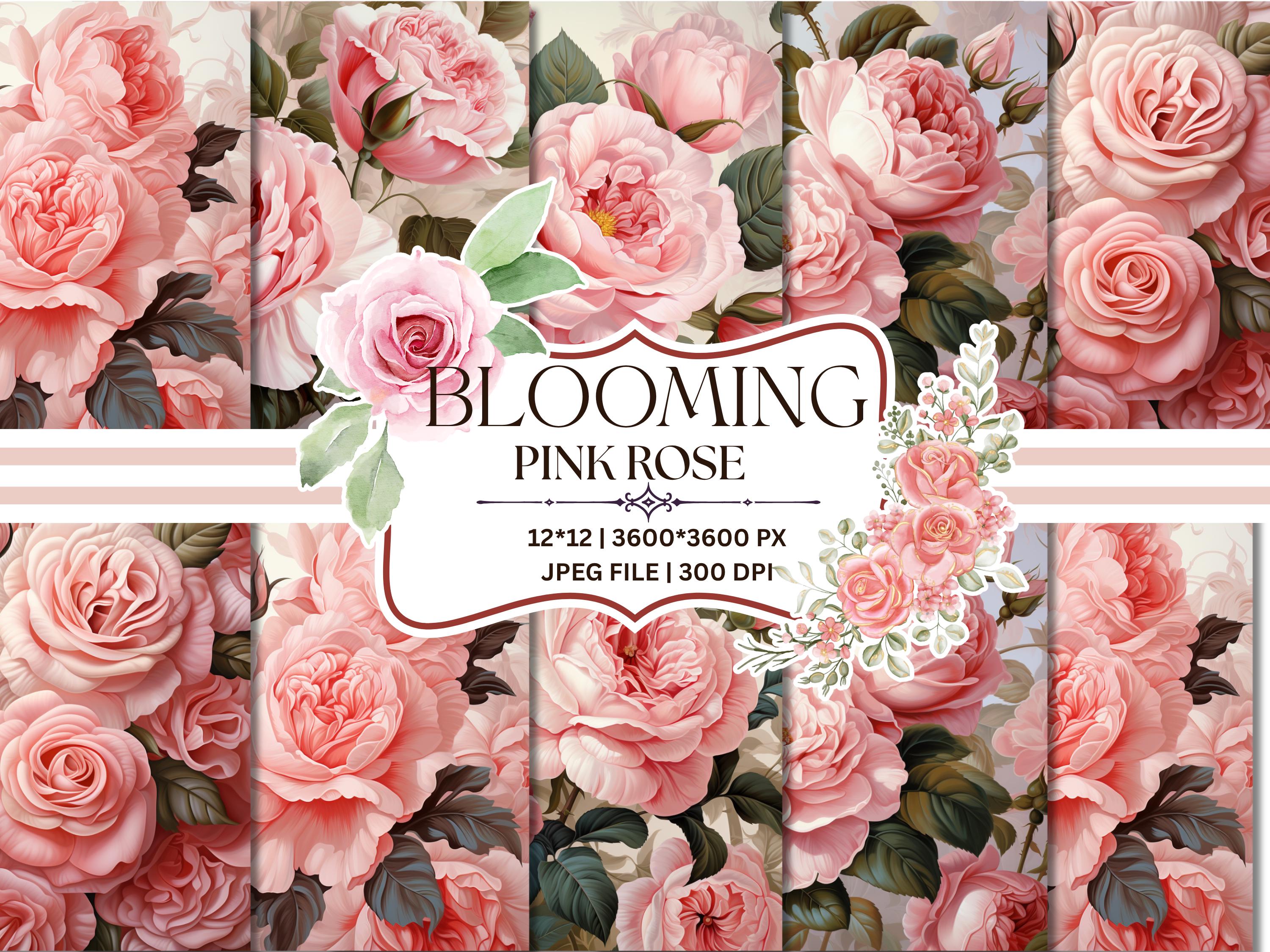 Pastel Pink Floral Digital Paper | Blush Rose Scrapbook Pages ...
