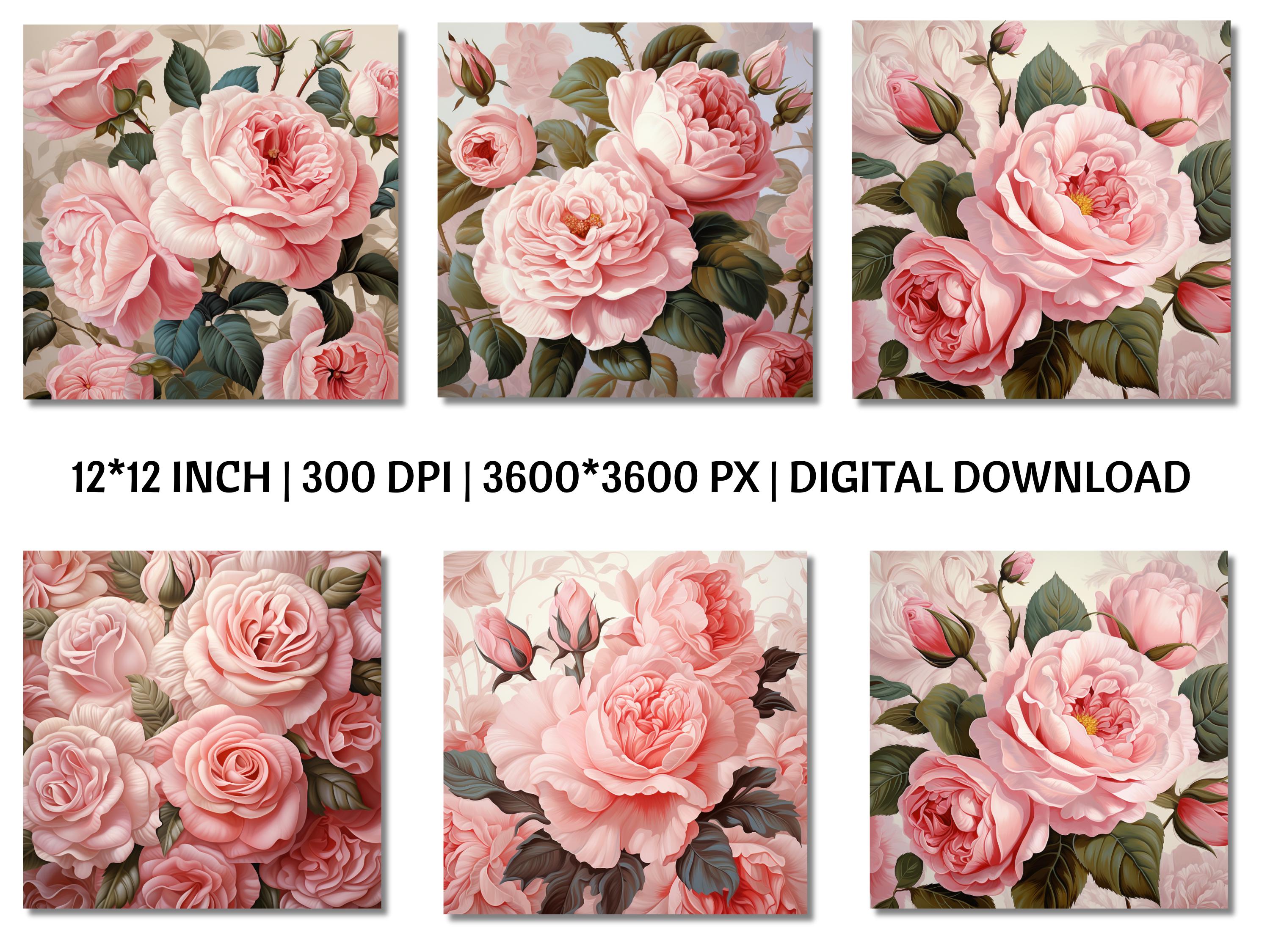 Pastel Pink Floral Digital Paper | Blush Rose Scrapbook Pages ...