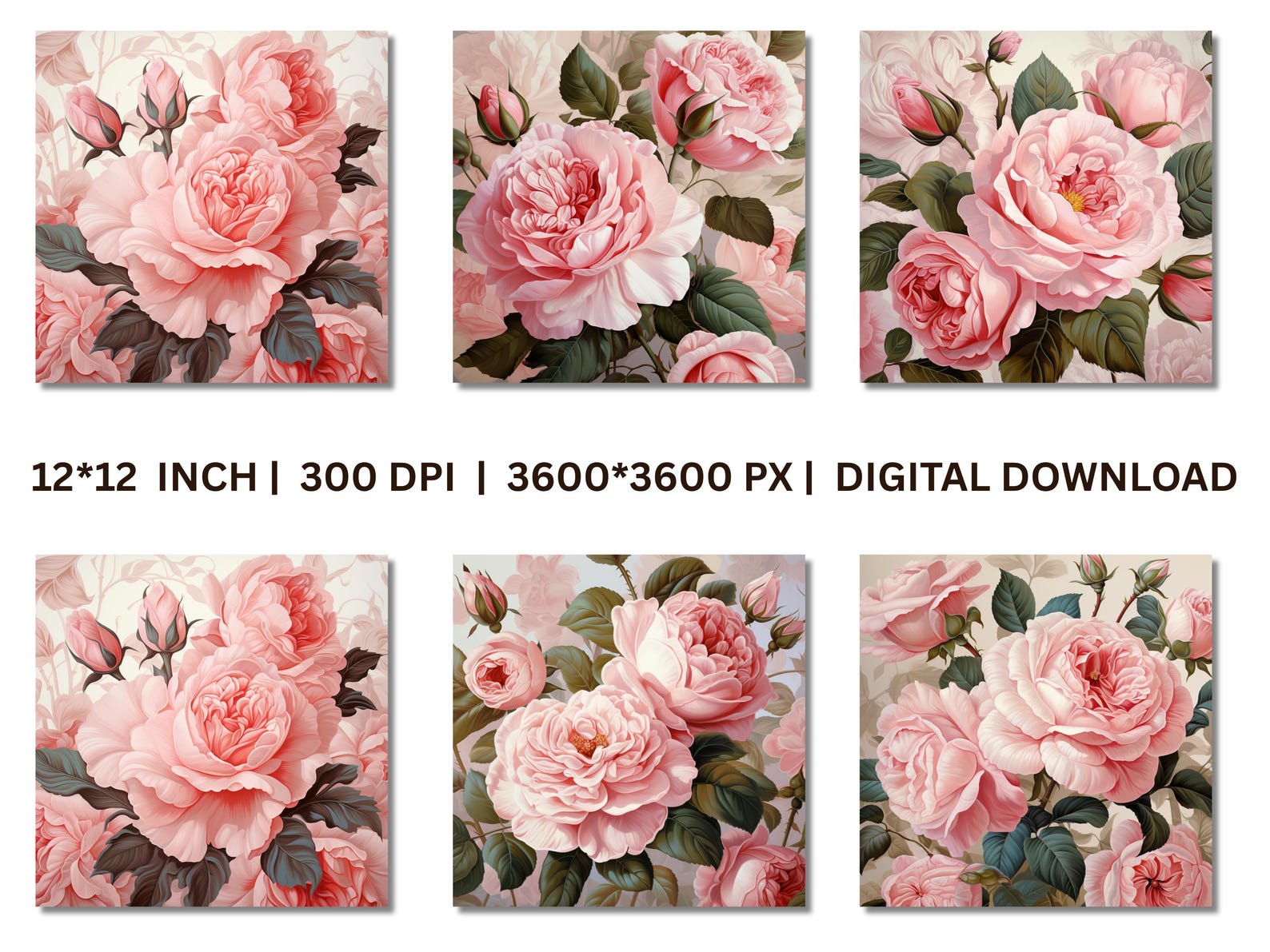 Pastel Pink Floral Digital Paper | Blush Rose Scrapbook Pages ...