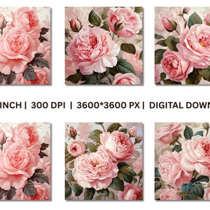 Pastel Pink Floral Digital Paper | Blush Rose Scrapbook Pages ...