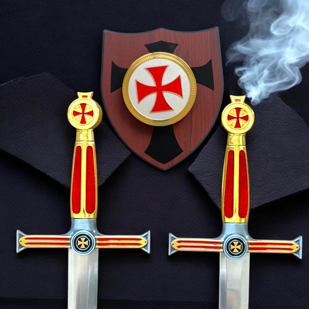 Handmade Templar Knights Sacred Holy Sword With Wall Mount Cross Swords ...