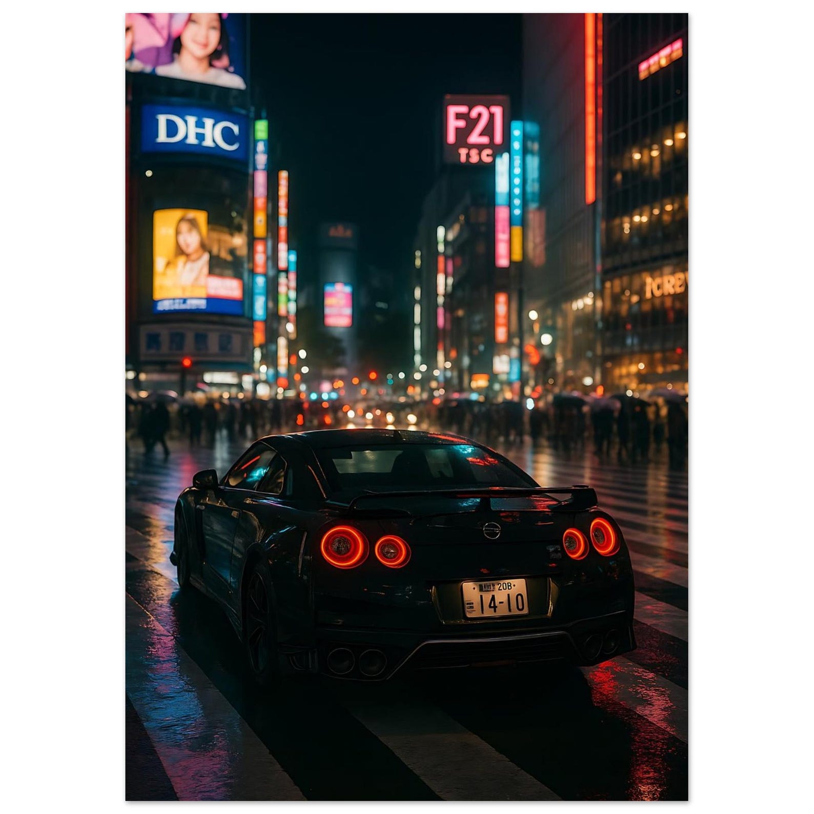 Nissan GT-R Tokyo Poster – JDM Supercar at Shibuya Crossing | A4/A3 ...