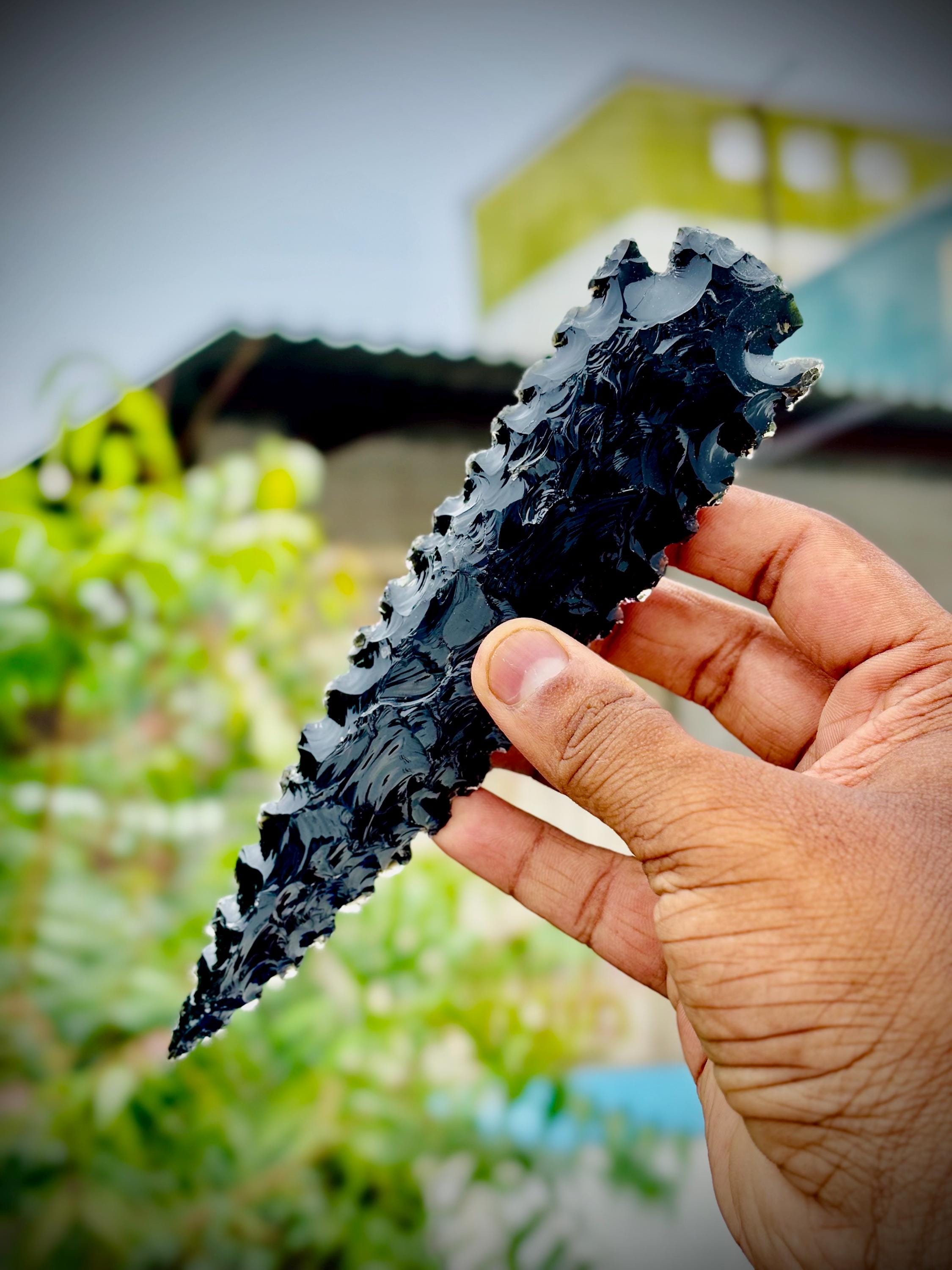 Lava Obsidian Hand Knapped Black Obsidian Arrowhead: Crystal Spearhead ...