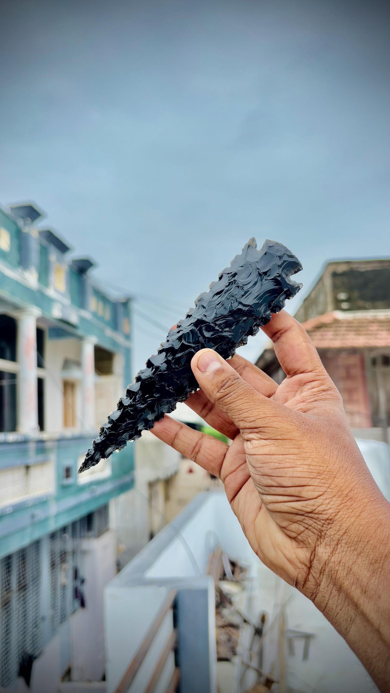 Lava Obsidian Hand Knapped Black Obsidian Arrowhead: Crystal Spearhead ...