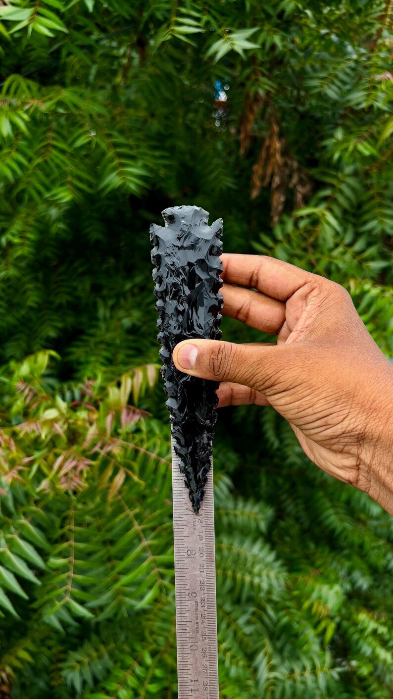 Lava Obsidian Hand Knapped Black Obsidian Arrowhead: Crystal Spearhead ...