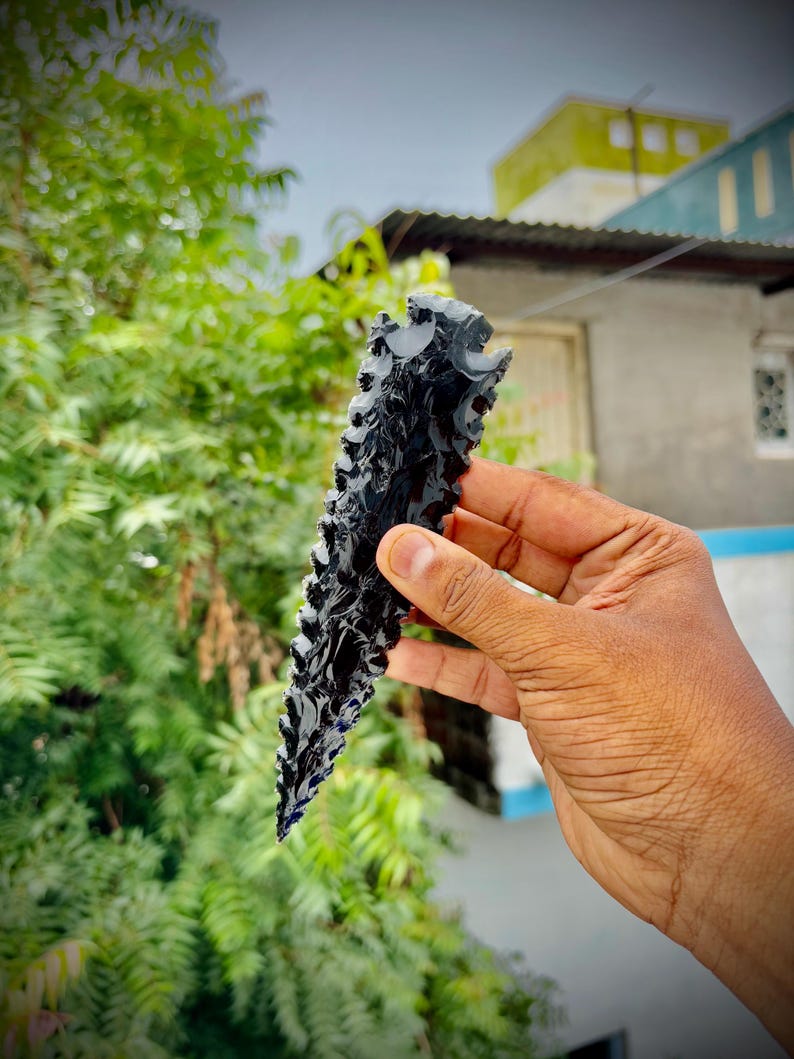 Lava Obsidian Hand Knapped Black Obsidian Arrowhead: Crystal Spearhead ...
