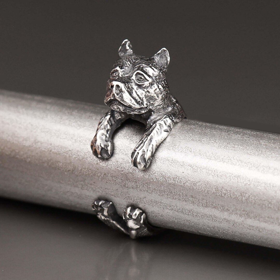 Pit Bull Ring Sterling Silver, Adjustable Dog Ring, Handmade Jewelry ...