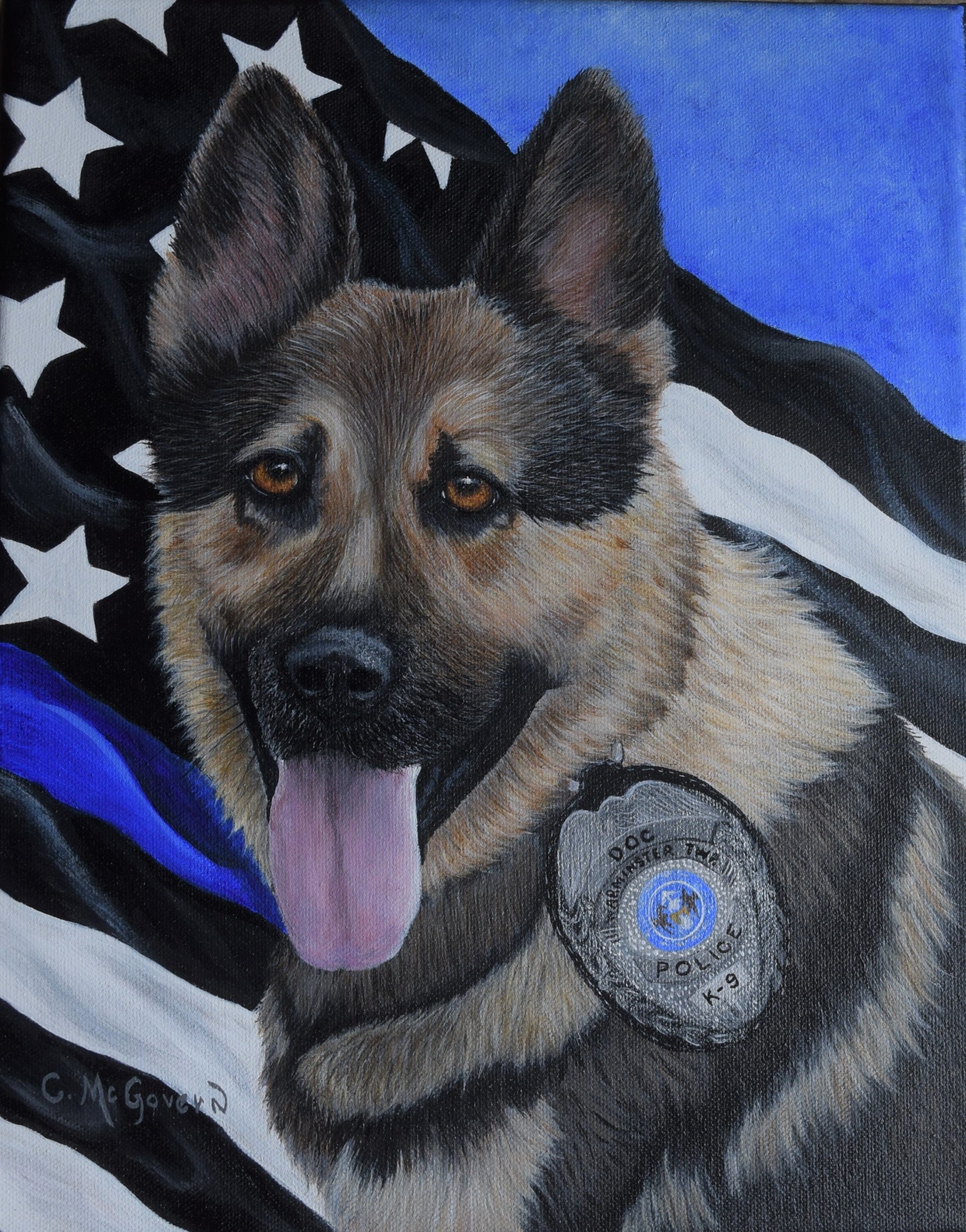 K9 Police Officer Memorial Portrait / thin blue line flag / Custom K9 ...