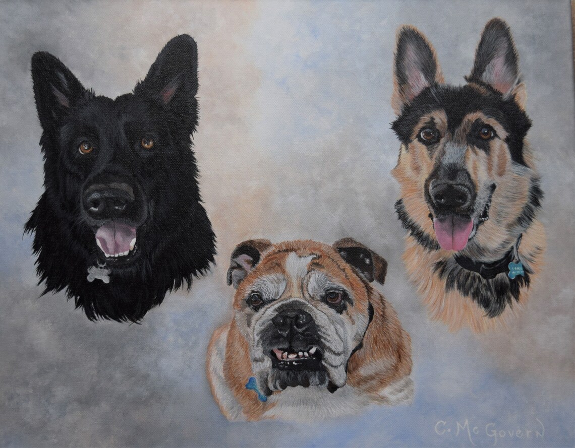Custom Dog Painting: Three Dogs, Stretched Canvas, 16 X 20 Inches - Etsy