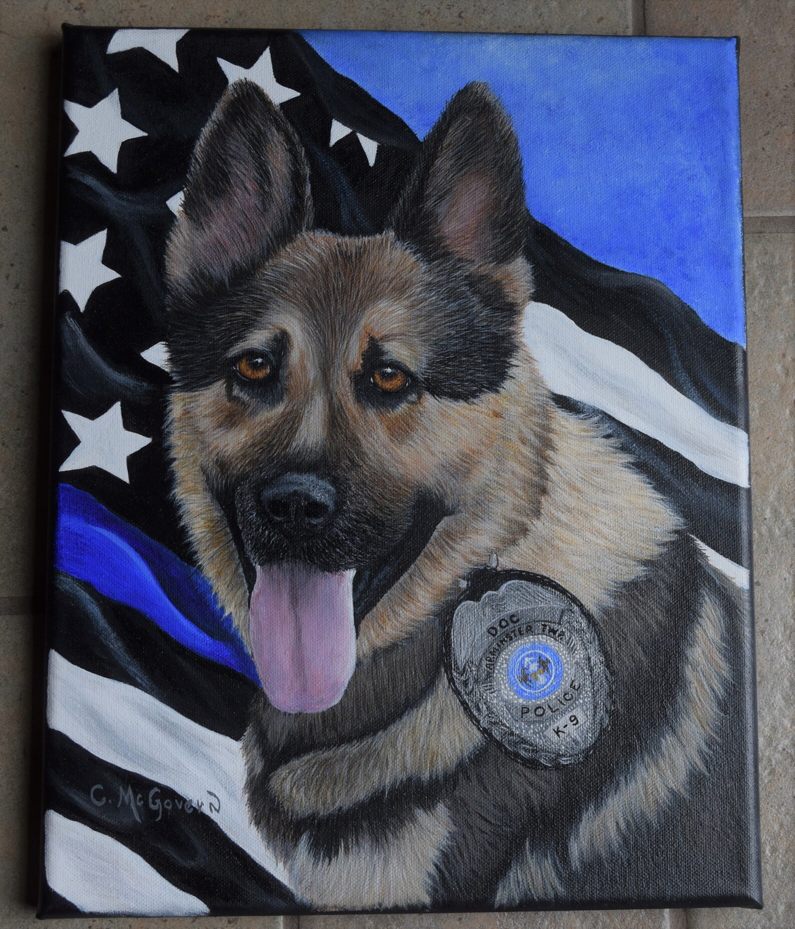 K9 Police Officer Memorial Portrait / thin blue line flag / Custom K9 ...