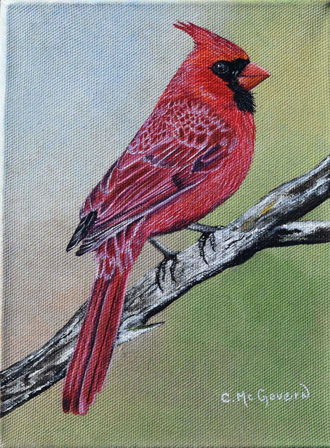 Male Cardinal Painting - Songbird Art, Wildlife, Nature, Original ...