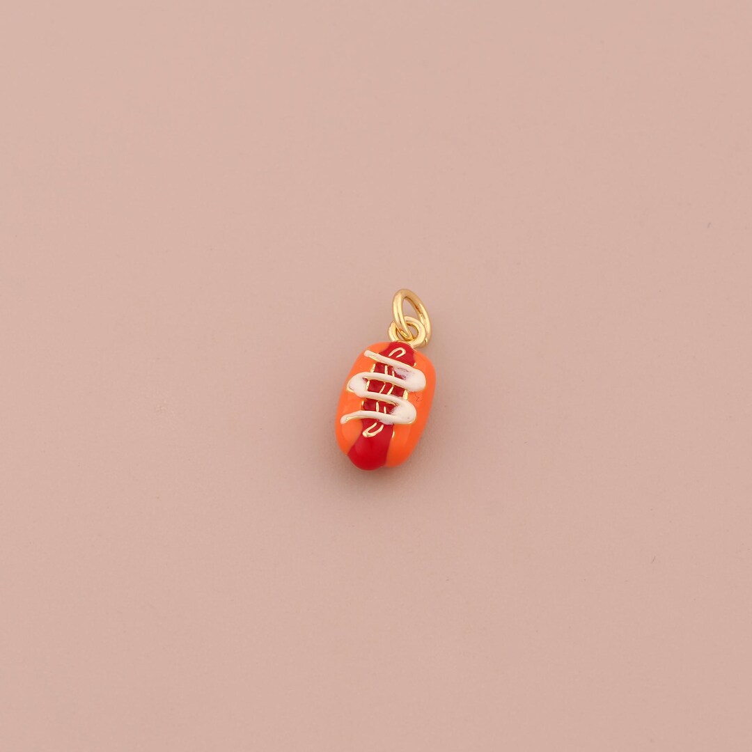 18K Gold Filled Hot Dog Charms,gold Enamel Hot Dog Pendant for DIY ...