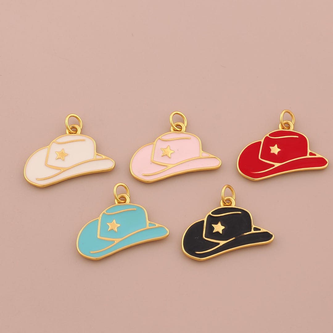 18K Gold Filled Cowboy Hat Charms,gold Enamel Star Pendant for DIY ...
