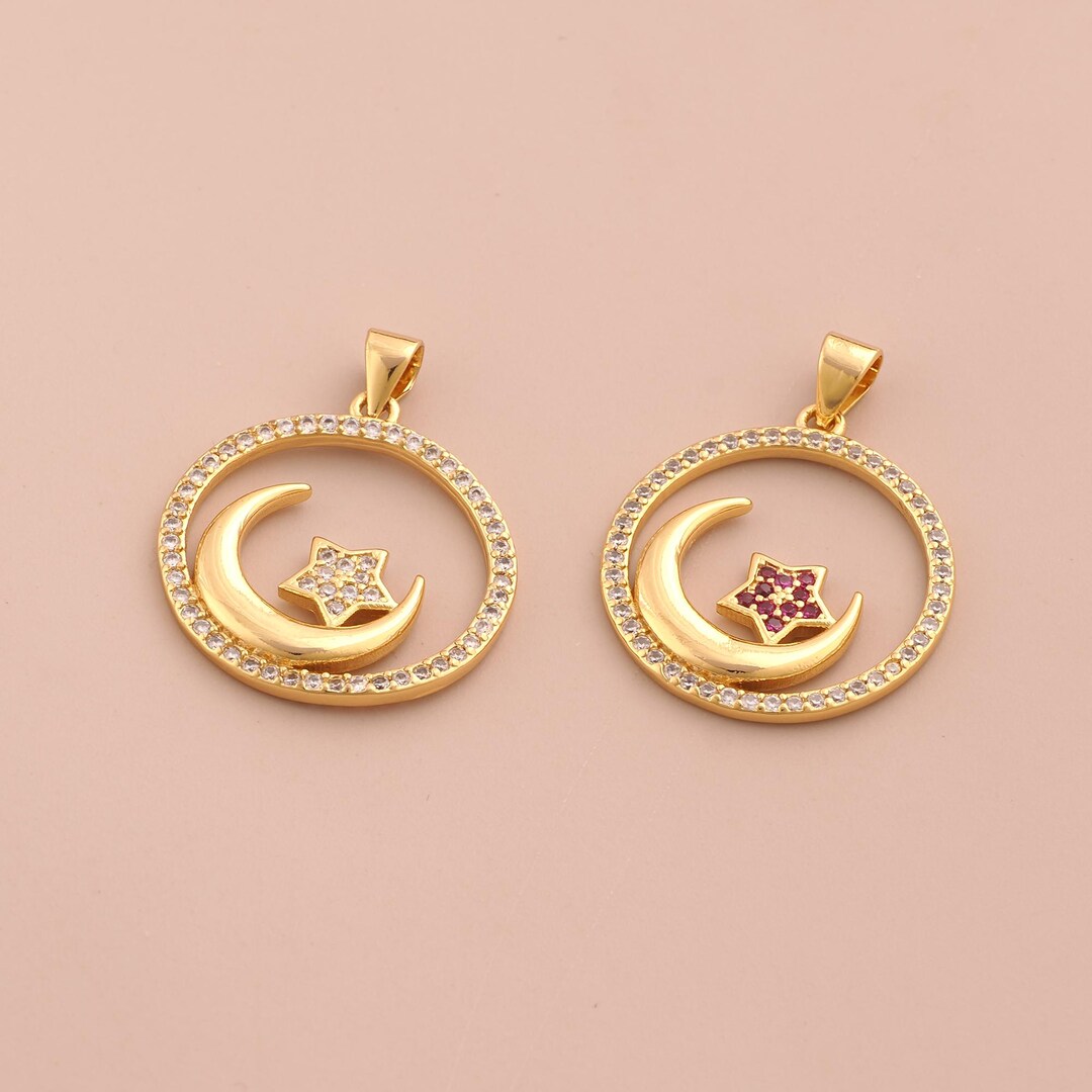18K Gold Filled Moon Star Charms,gold CZ Celestial Pendant for DIY ...