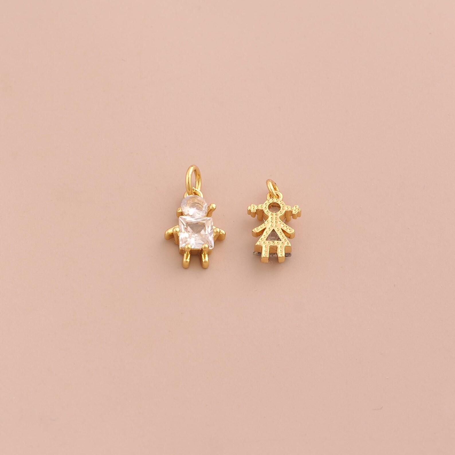 18K Gold Filled Couple Charms,gold CZ Boy Girl Pendant for DIY Jewelry ...