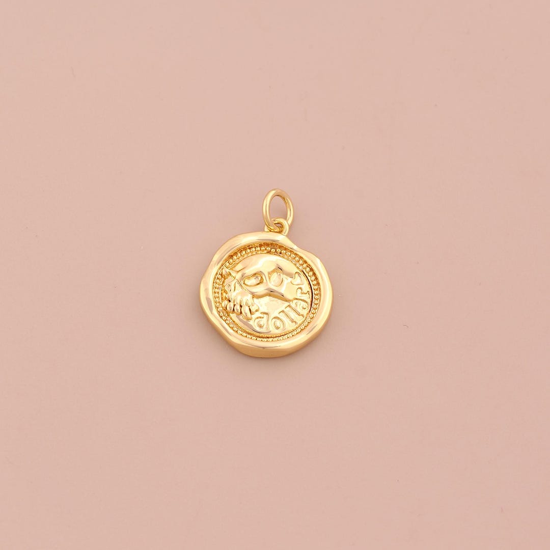 18K Gold Filled Round Charms,gold Coin Pendant for DIY Jewelry Making ...