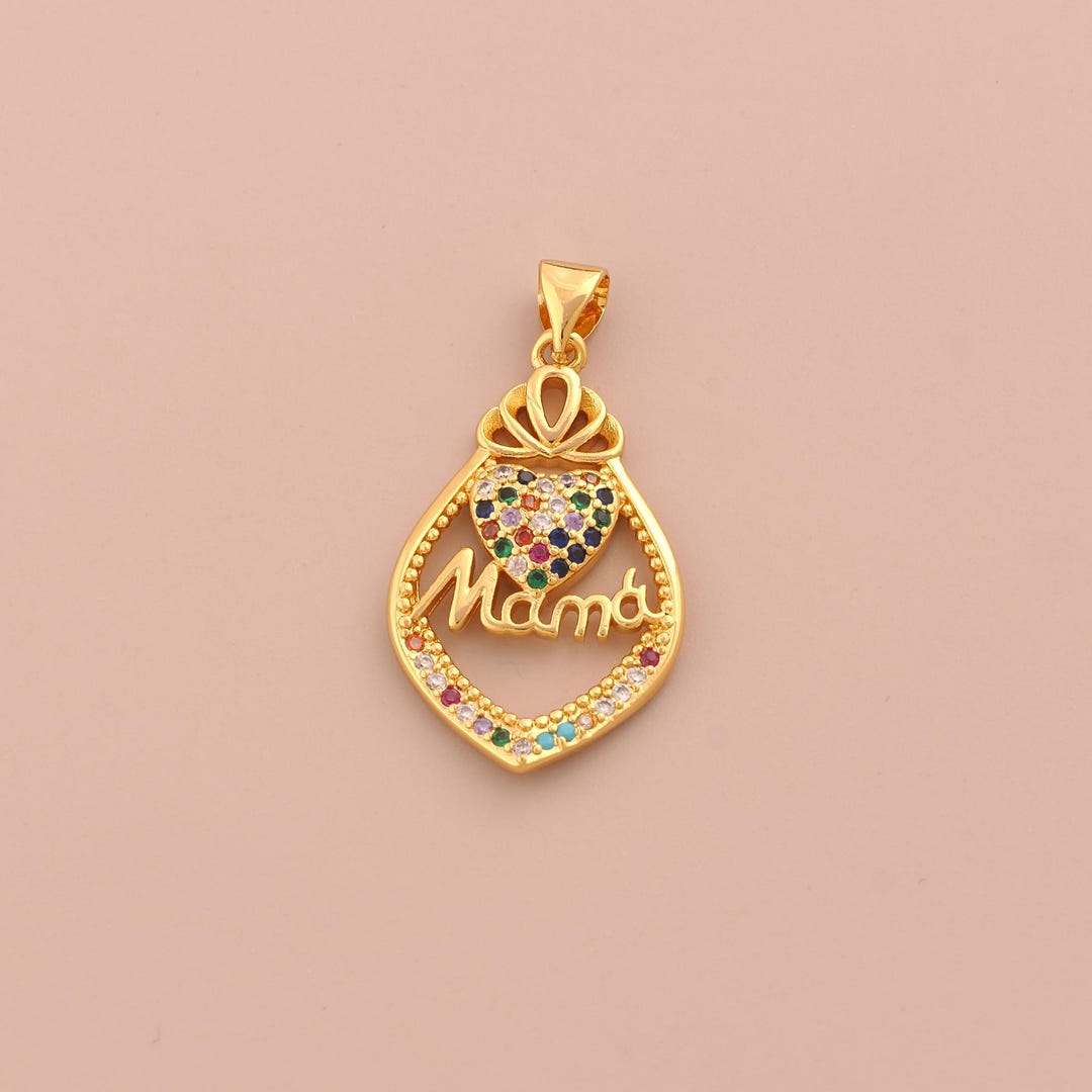 18K Gold Filled MAMA Charms,gold CZ Heart Letter Pendant for DIY ...