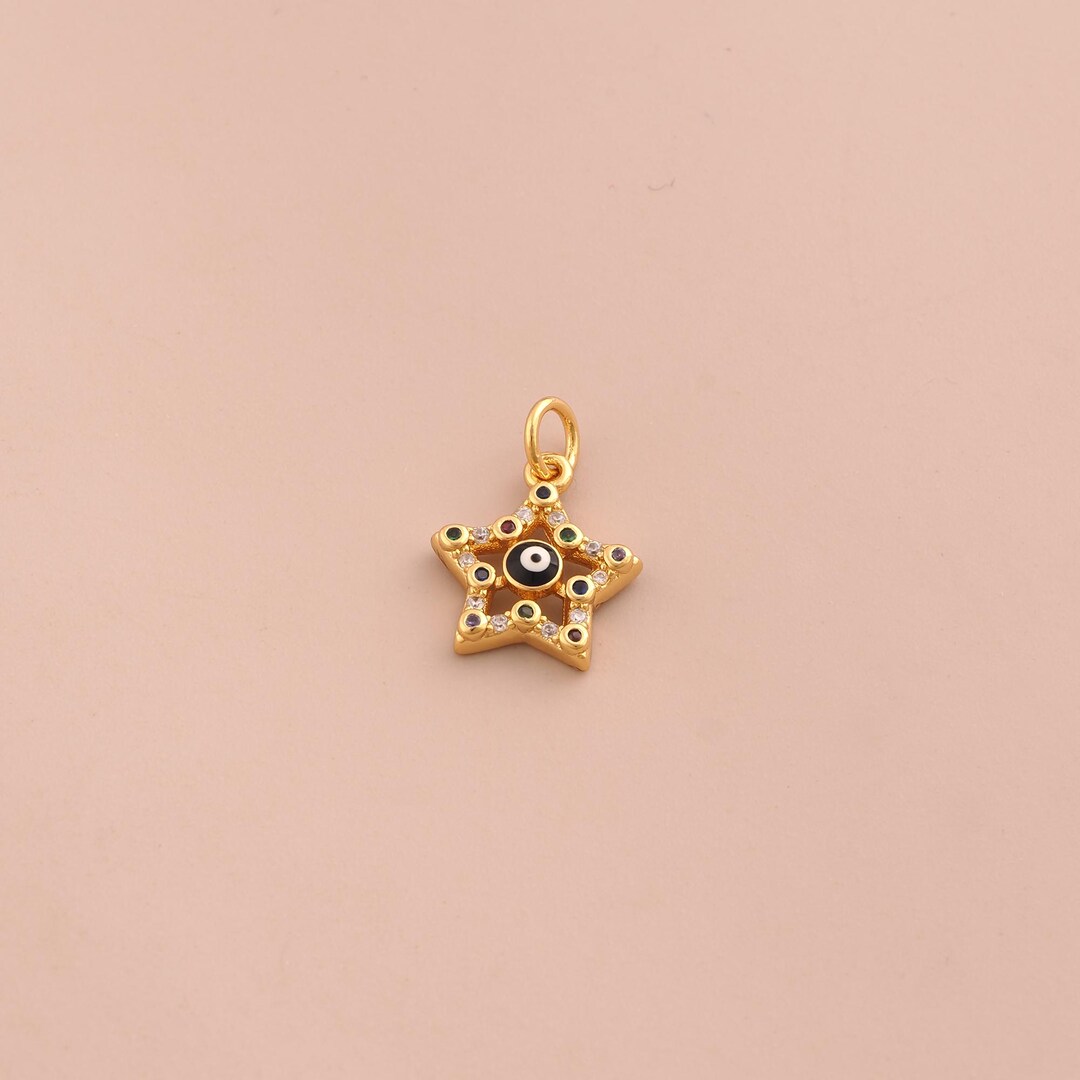 18K Gold Filled Enamel Star Evil Eye Charms,gold CZ Devil Eye Pendant ...