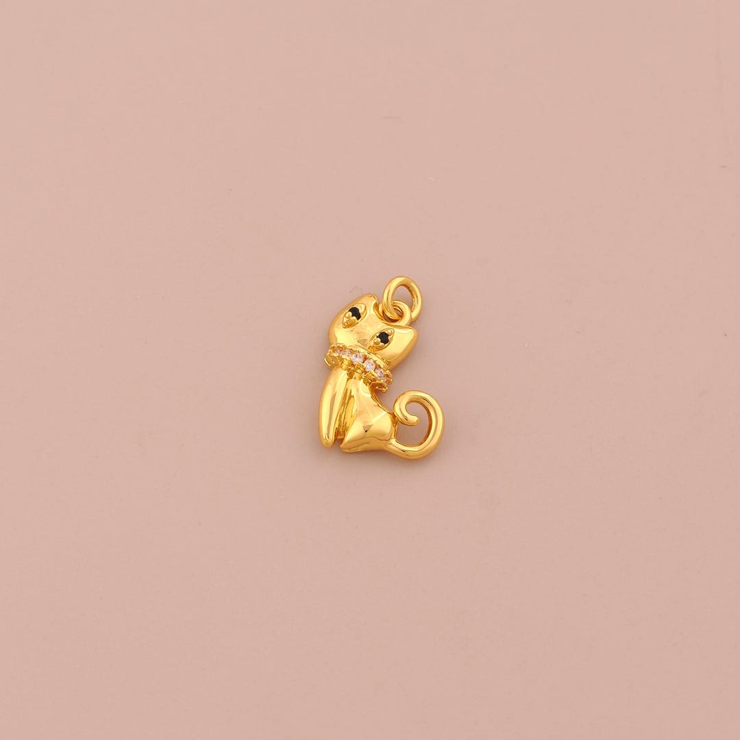 18K Gold Filled Cat Charms,gold CZ Animal Pendant for DIY Jewelry ...