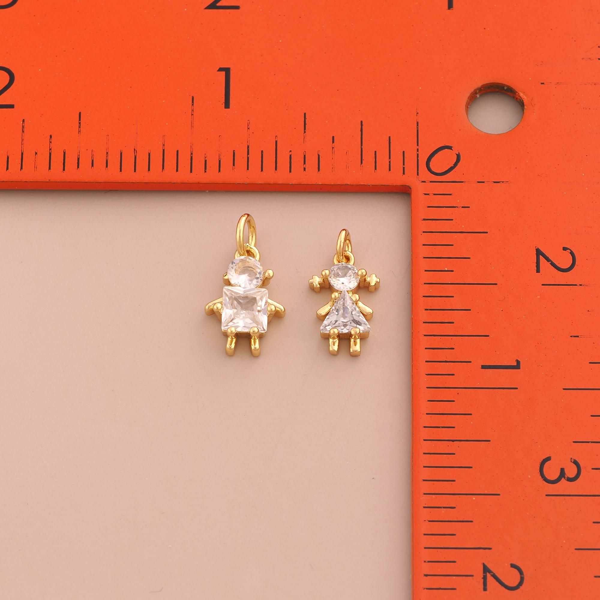 18K Gold Filled Couple Charms,gold CZ Boy Girl Pendant for DIY Jewelry ...