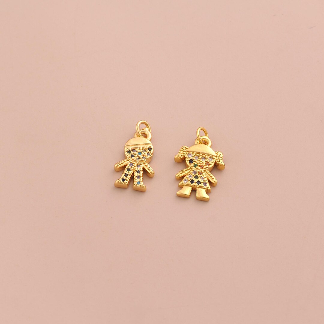 18K Gold Filled Couple Charms,gold CZ Boy Girl Pendant for DIY Jewelry ...