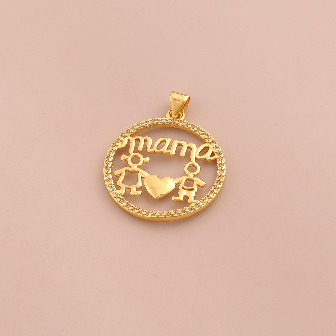 18K Gold Filled MAMA Charms,gold CZ Heart Letter Pendant for DIY ...