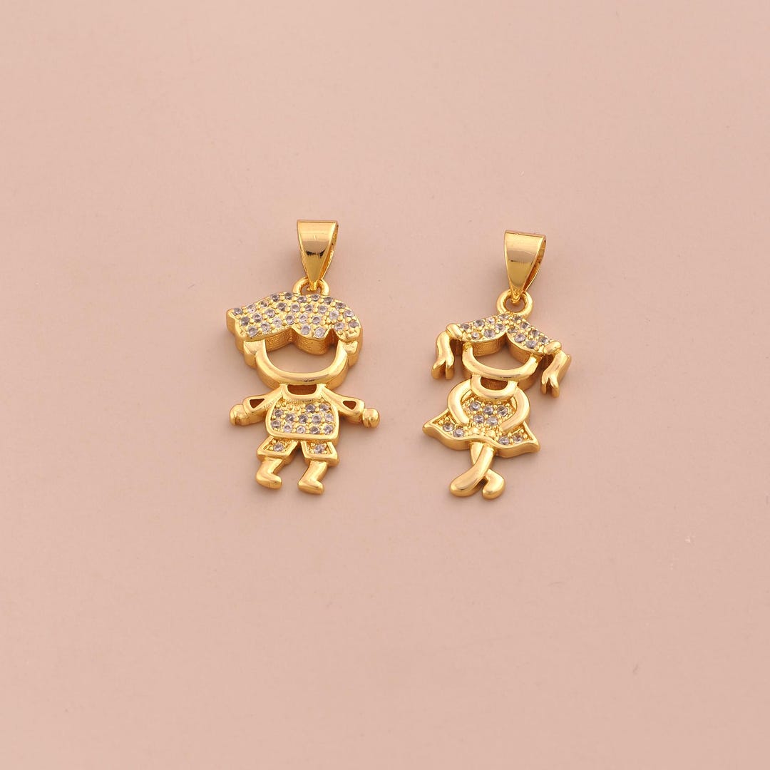 18K Gold Filled Couple Charms,gold CZ Boy Girl Pendant for DIY Jewelry ...