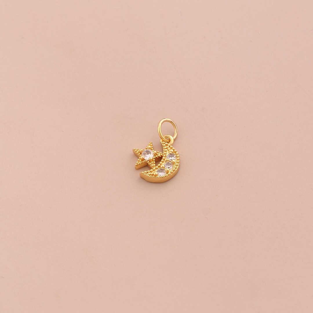 18K Gold Filled Moon Star Charms,gold CZ Celestial Pendant for DIY ...