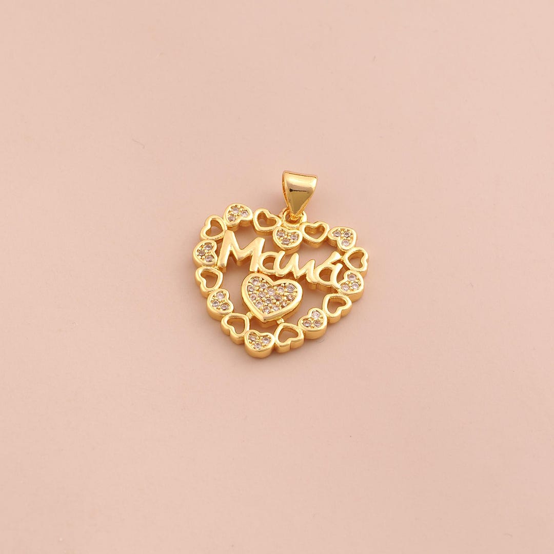 18K Gold Filled MAMA Charms,gold CZ Heart Letter Pendant for DIY ...