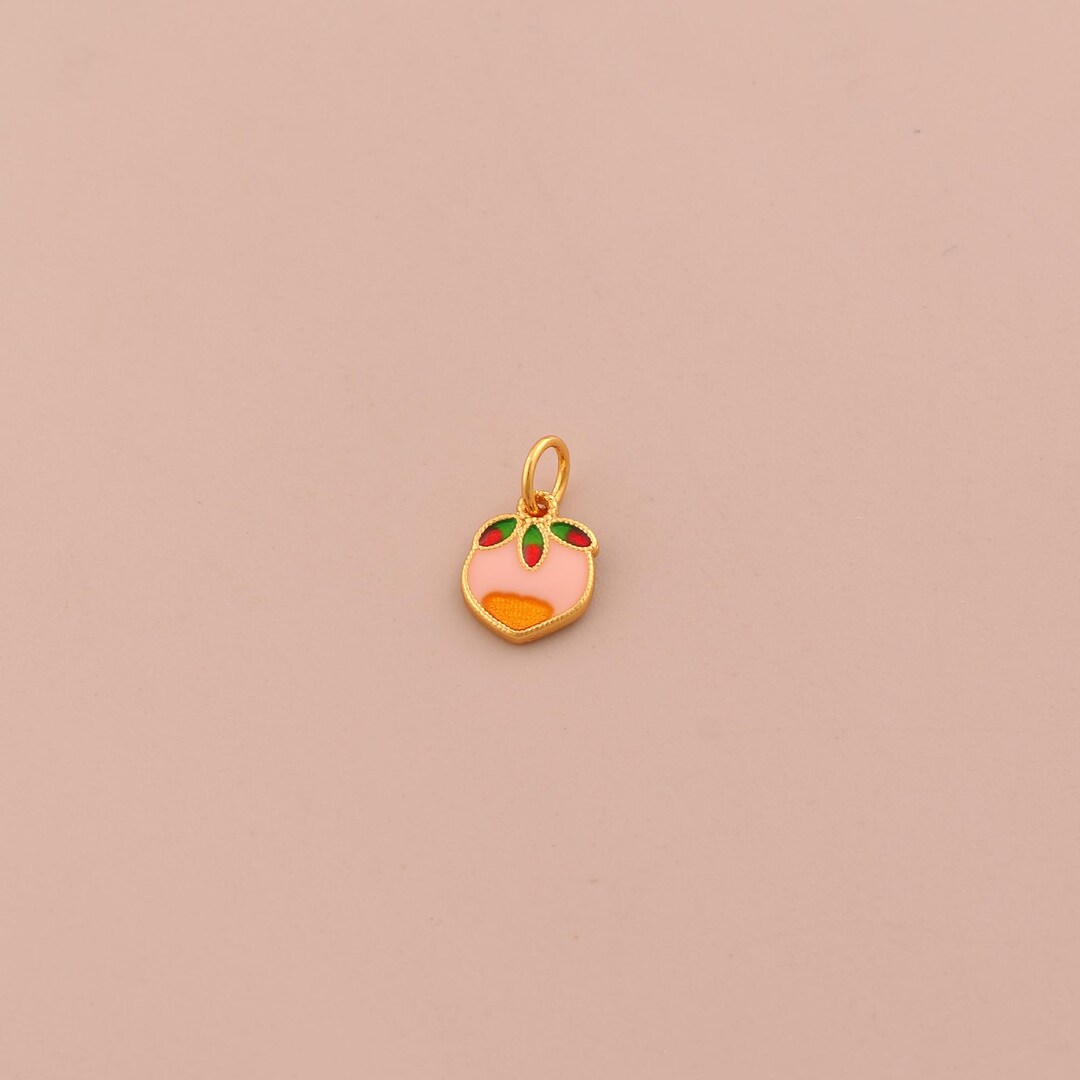18K Gold Filled Peach Charms,gold Enamel Fruit Pendant for DIY Jewelry ...