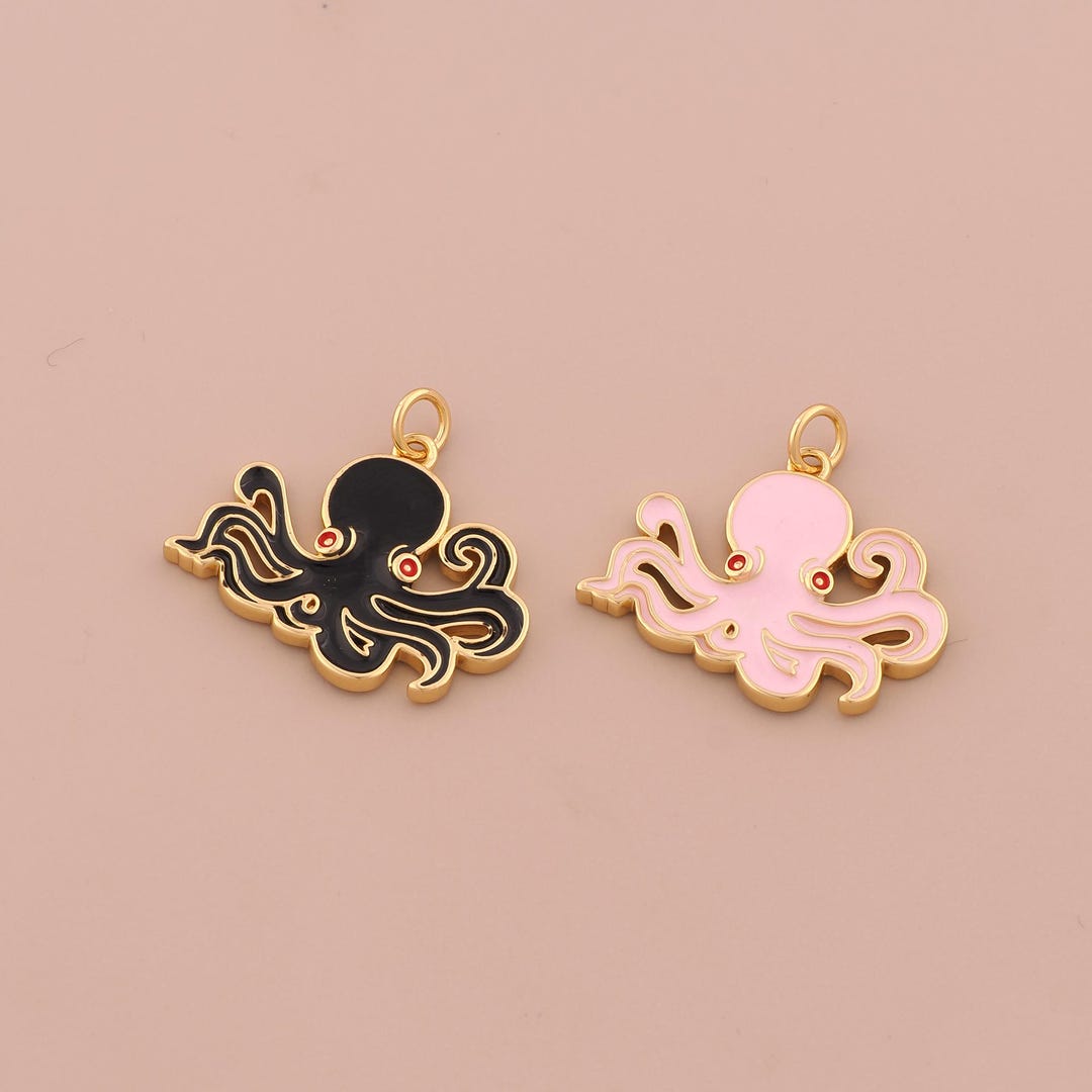 18K Gold Filled Octopus Charms,gold Enamel Marine Life Pendant for DIY ...