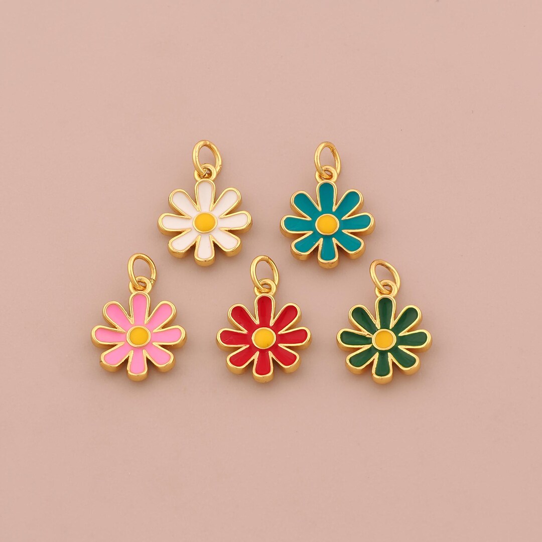 18K Gold Filled Daisy Charms,gold Enamel Flower Pendant for DIY Jewelry ...