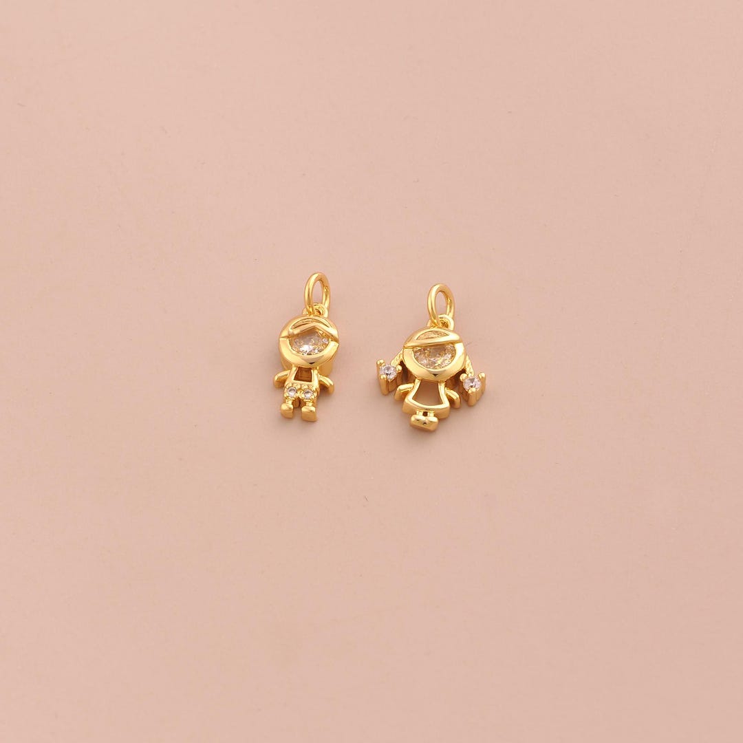 18K Gold Filled Couple Charms,gold CZ Boy Girl Pendant for DIY Jewelry ...