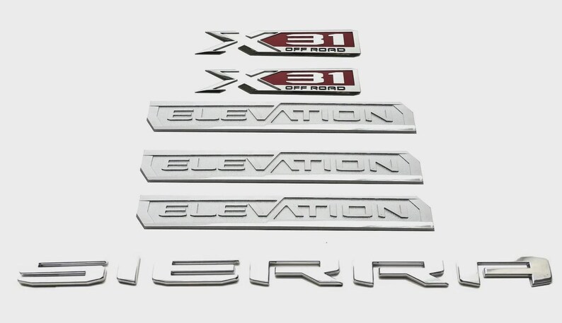6pc Chrome Emblem Badge Set for 2019-2023 GMC Sierra 1500 Elevation X31 ...