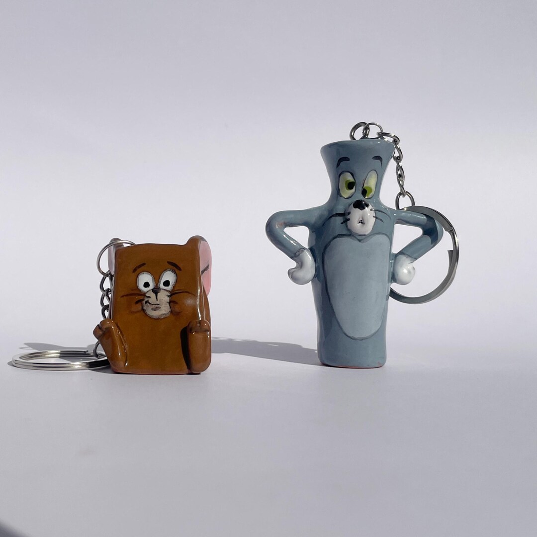 Tom and Jerry Ceramic Keychain Set – Handmade Cartoon Bag Charm, Cute ...
