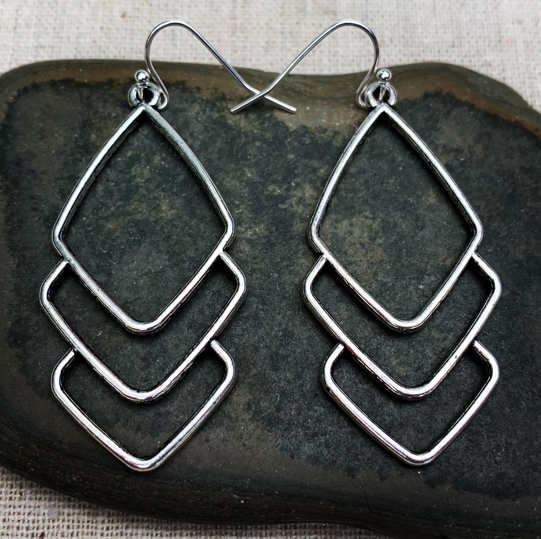 SALE Modern Silver Earrings Silver Geometric Earrings | Etsy