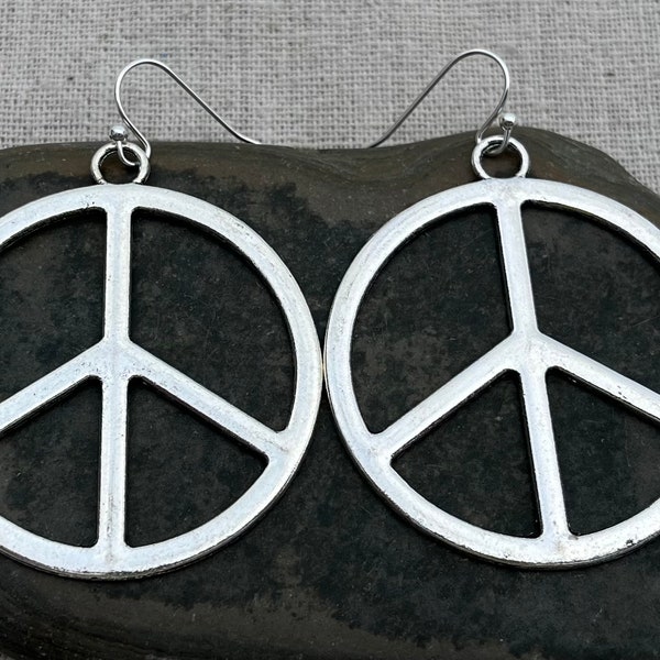 Peace Sign Large Wire Earrings - Etsy