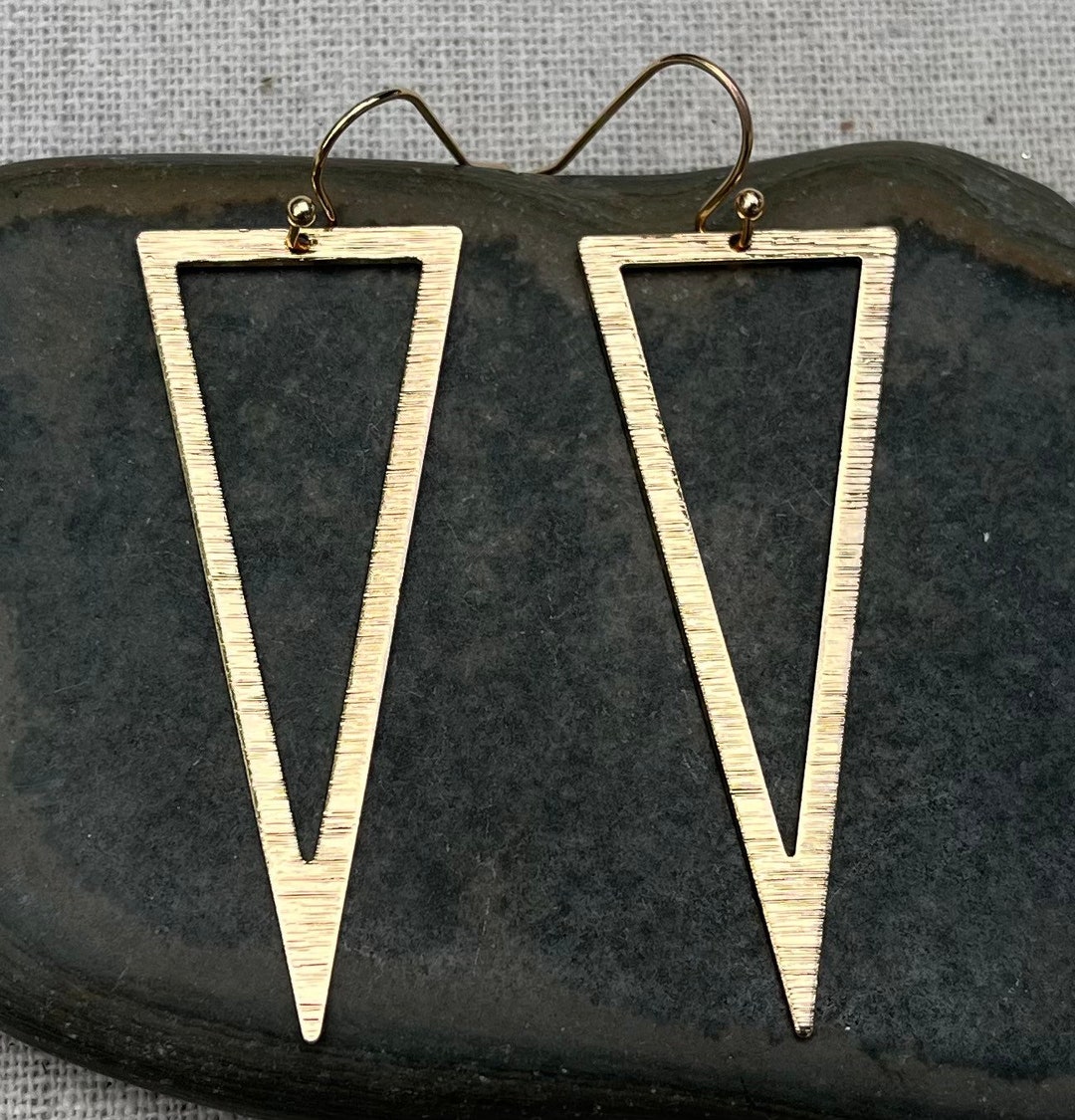 Gold Dangle Triangle Earrings - Long Gold Earrings - Gold Geometric ...
