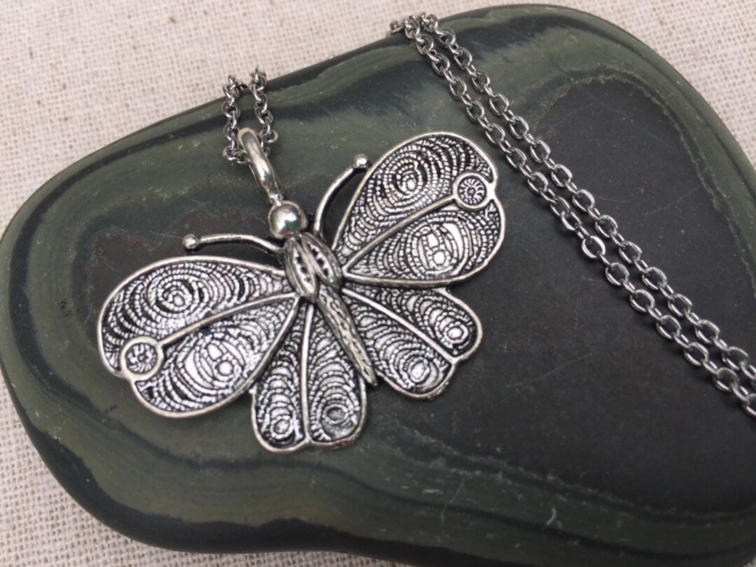 Gothic Moth Necklace - Silver Moth Necklace - Moth Pendant Necklace ...