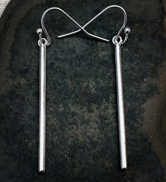SALE Silver Stick Earrings Long Drop Earrings Simple Silver Earrings Modern Dangle Earrings Minimalist Silver Earrings Etsy