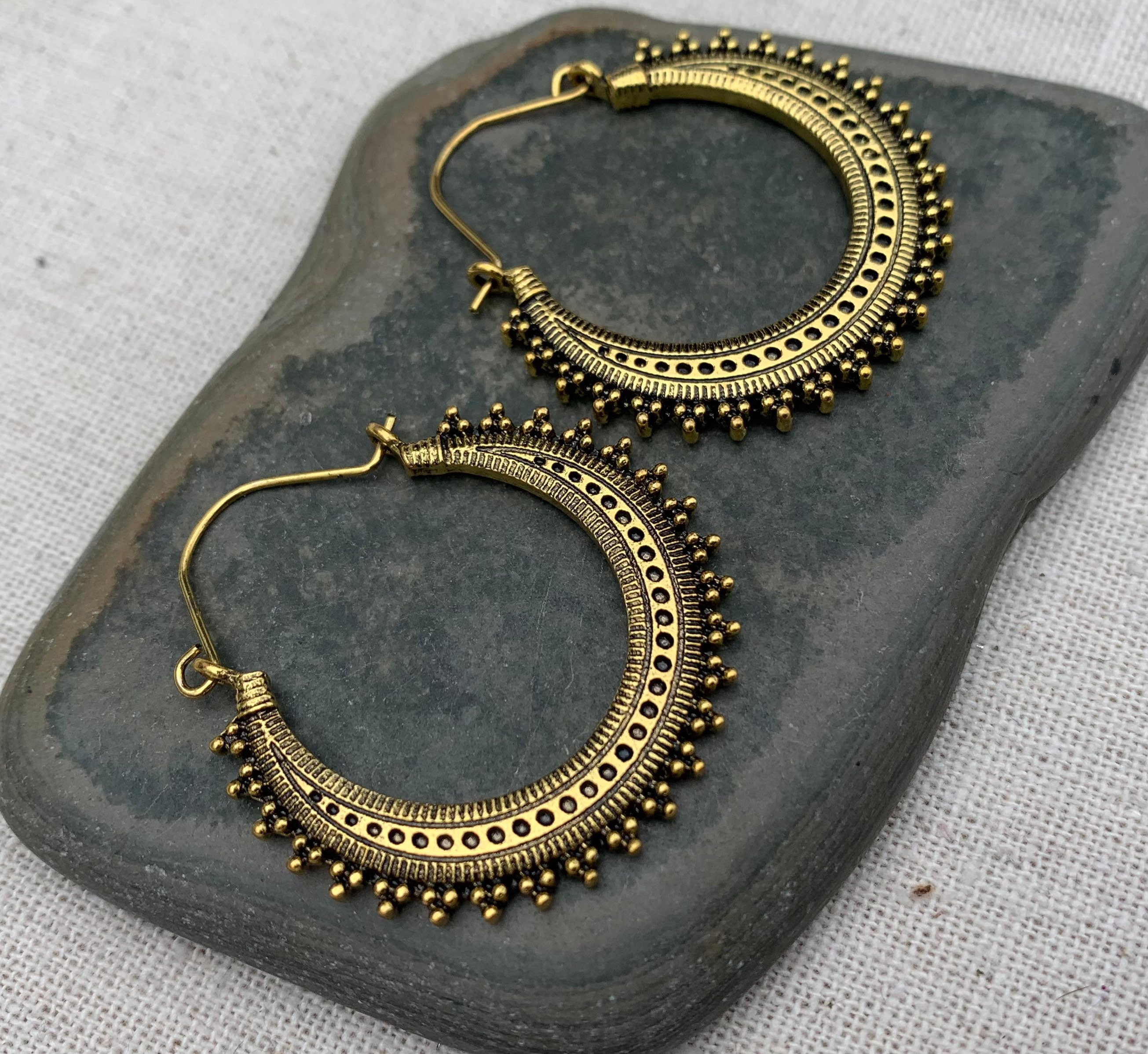 Gold Boho Hoops - Gold Hoop Earrings - Bohemian Gold Hoops - Bali Hoop ...