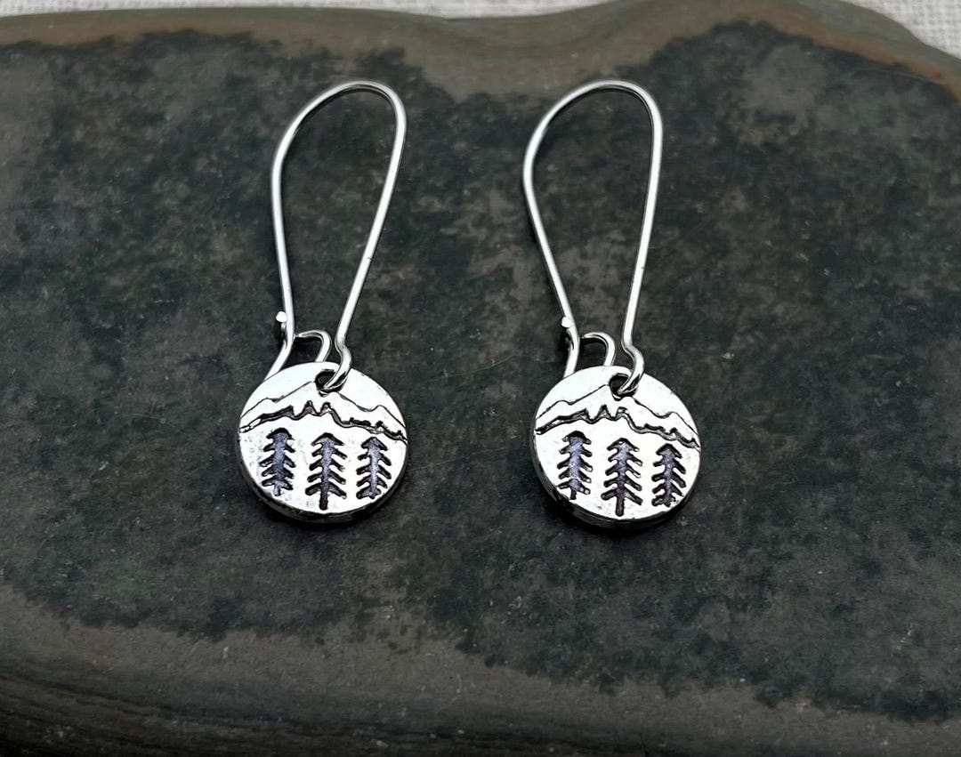 Silver Forest Earrings - Small Mountain Earrings - Little Tree Earrings - Silver Nature Earrings ...