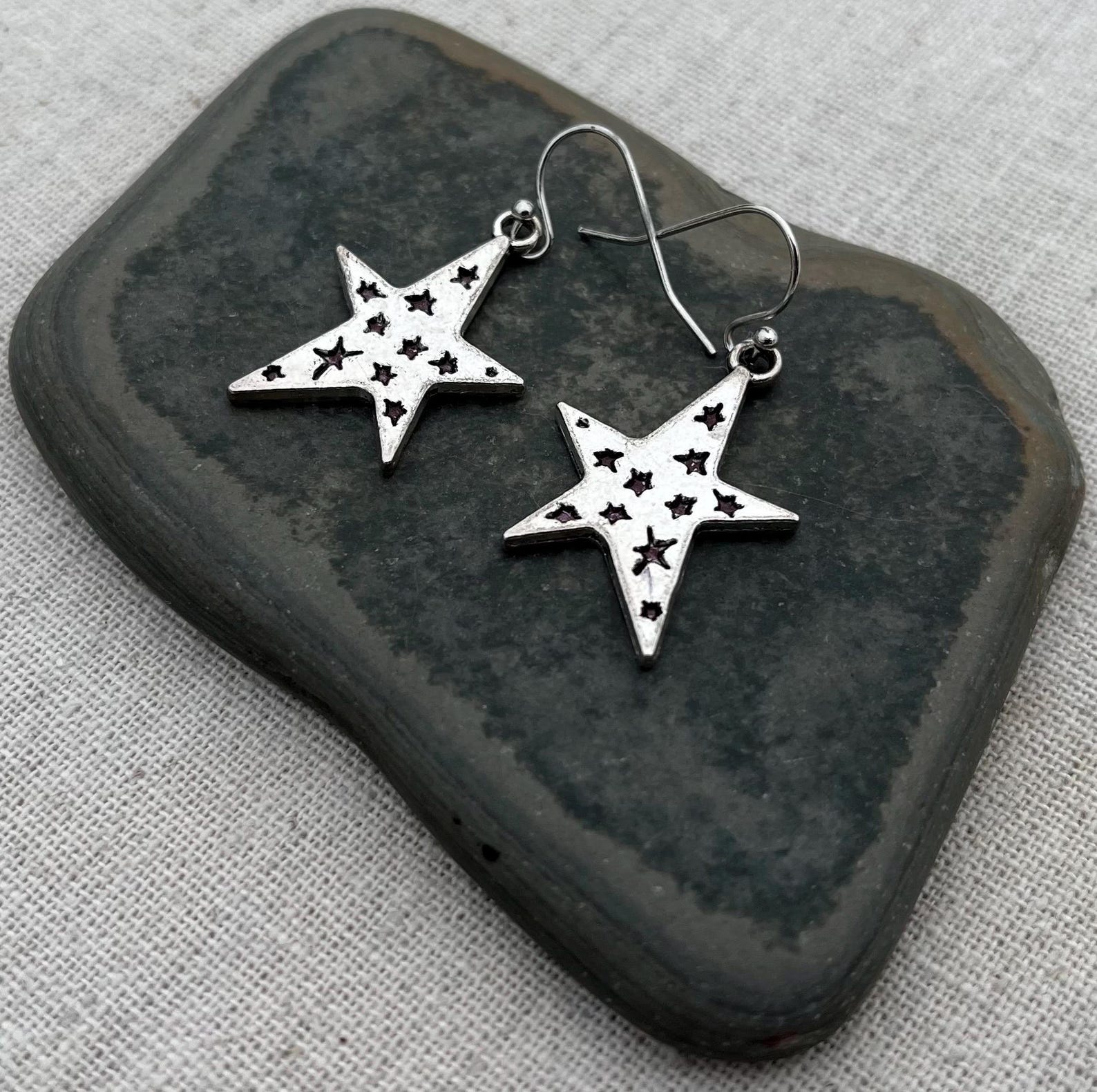 Silver Star Earrings - Celestial Earrings - Star Dangle Earrings - Star ...