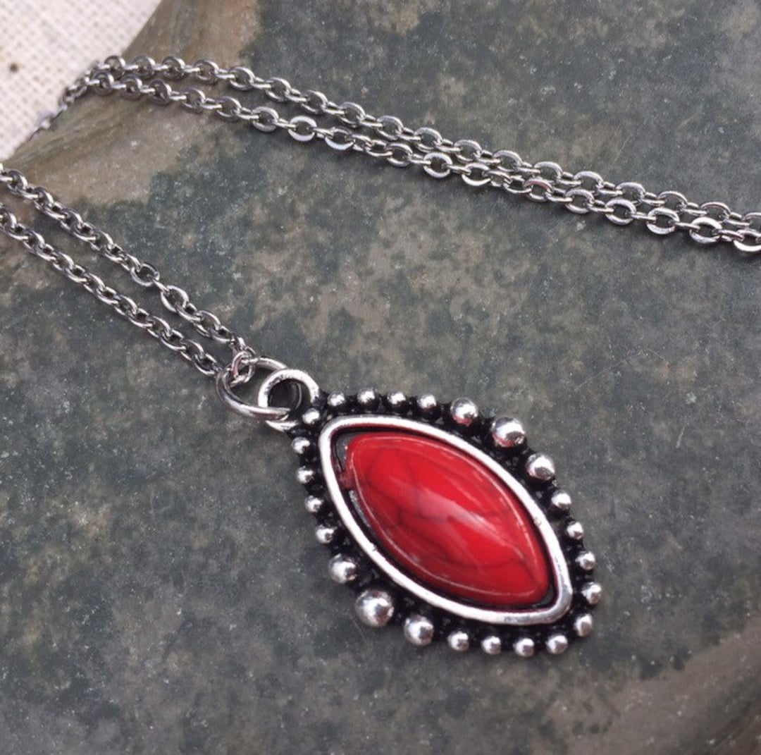 SALE Red Stone Necklace Turquoise Necklace Red Jewelry Gifts Red ...